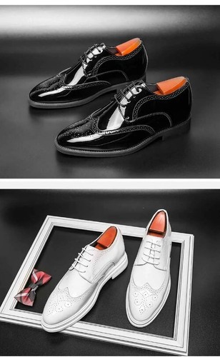 Men Laced-up Carved Wing Tip Brogues Pointed Toe Dress Formal faux ...