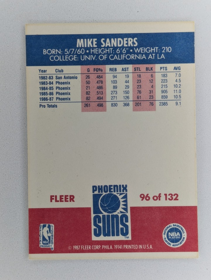 1987-88 Fleer #96 Mike Sanders Rookie Phoenix Suns RC Card | eBay