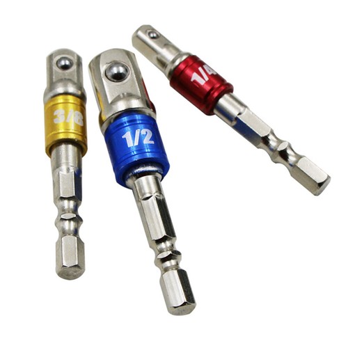 3Pcs Socket Adapter Drill Bits Set Hex Shank Impact Driver Bar Wrench ...