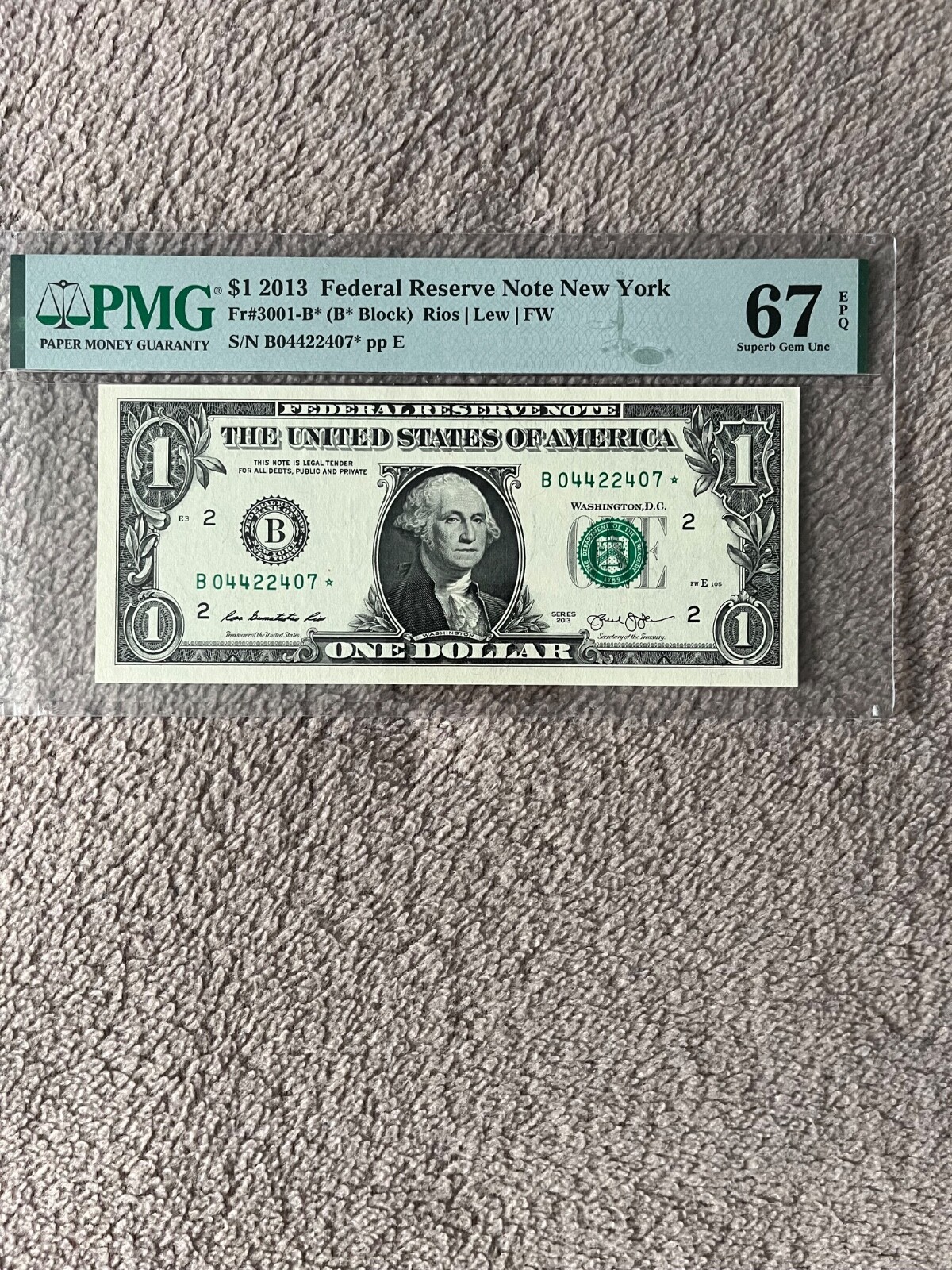 2013 $1 Dollar Star Note Duplicate Serial Number PMG 67 GEM | eBay