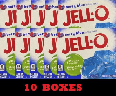10x Jello BERRY BLUE Gelatin Dessert 3 oz Box Jell-O - 10 BOXES BULK ...