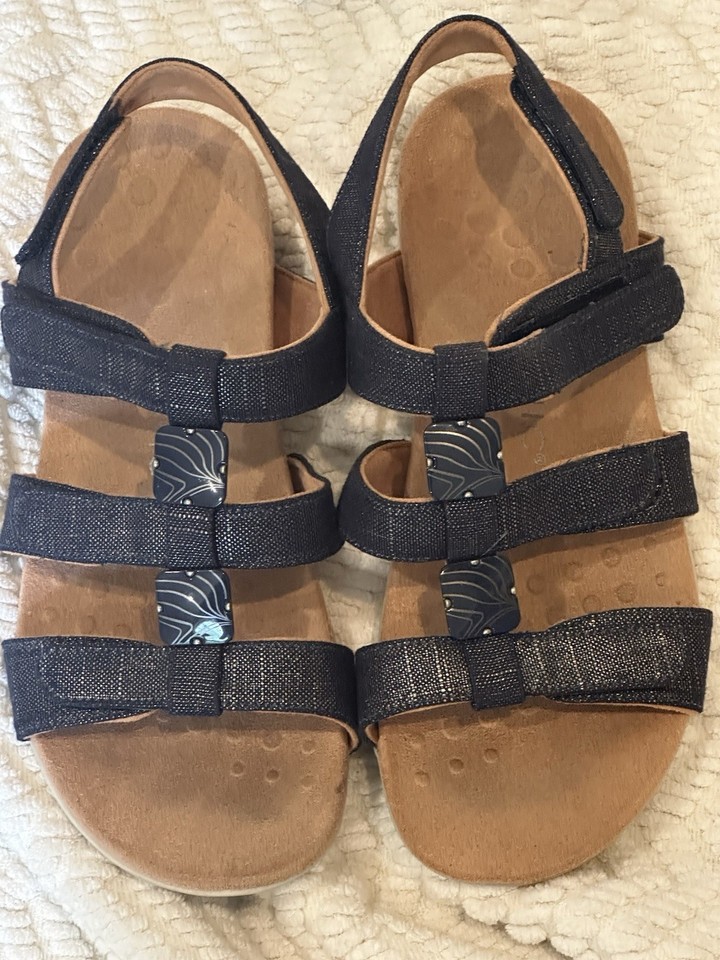 Vionic Amber Blue Embossed Leather Orthotic Adj Sandals Women's Size 9 ...