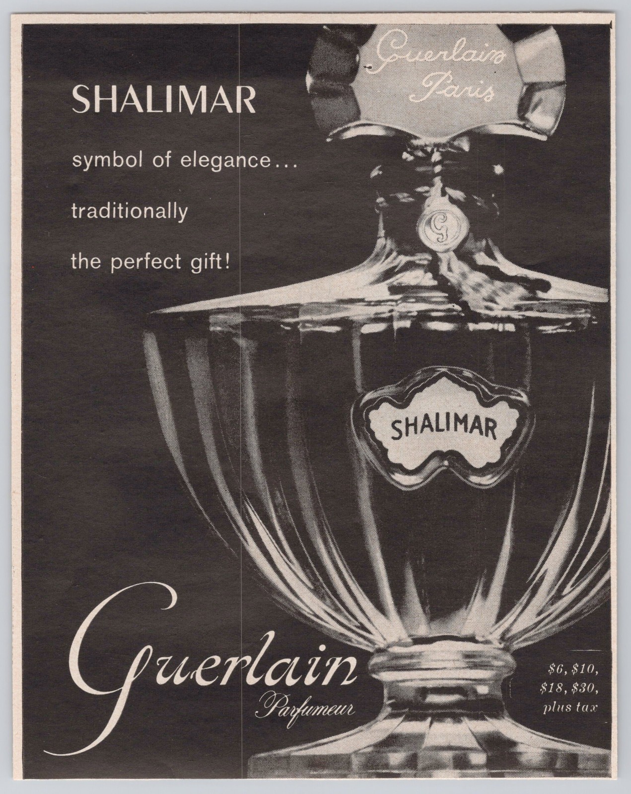 1959 Shalimar Guerlain Perfume Vintage Print Ad French Fragrance Glass ...