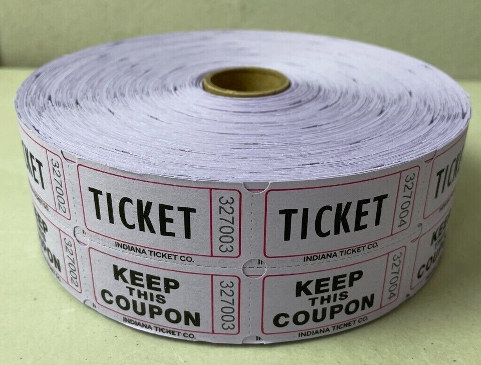 1 Case Raffle Tickets 20 Rolls 2000 Ea. 50/50 Assorted Double Stub ...