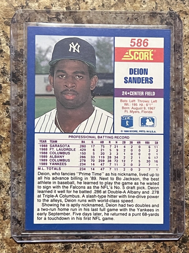 MINT/NM “NEON” DEION SANDERS MLB Rookie Card 1990 SCORE - YANKEES RARE ...