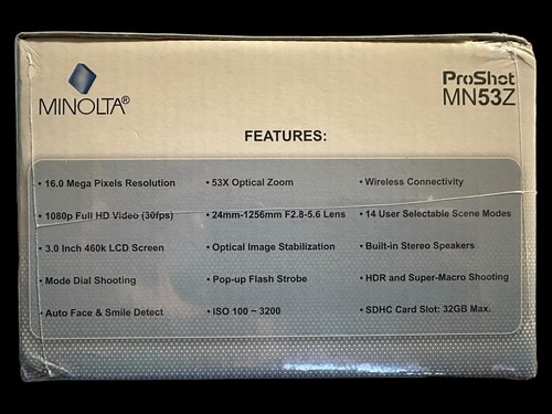 Minolta Pro Shot MN53Z 16 Mega Pixel HD Digital Camera 53x Optical Zoom ...