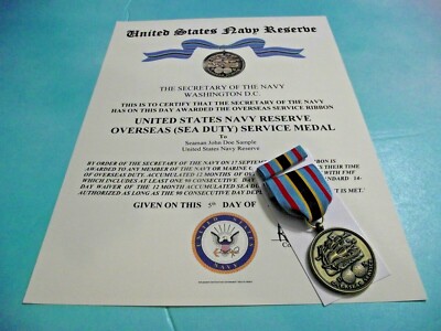United States Navy RESERVE Overseas/Sea Duty Service Certificate Medal ...