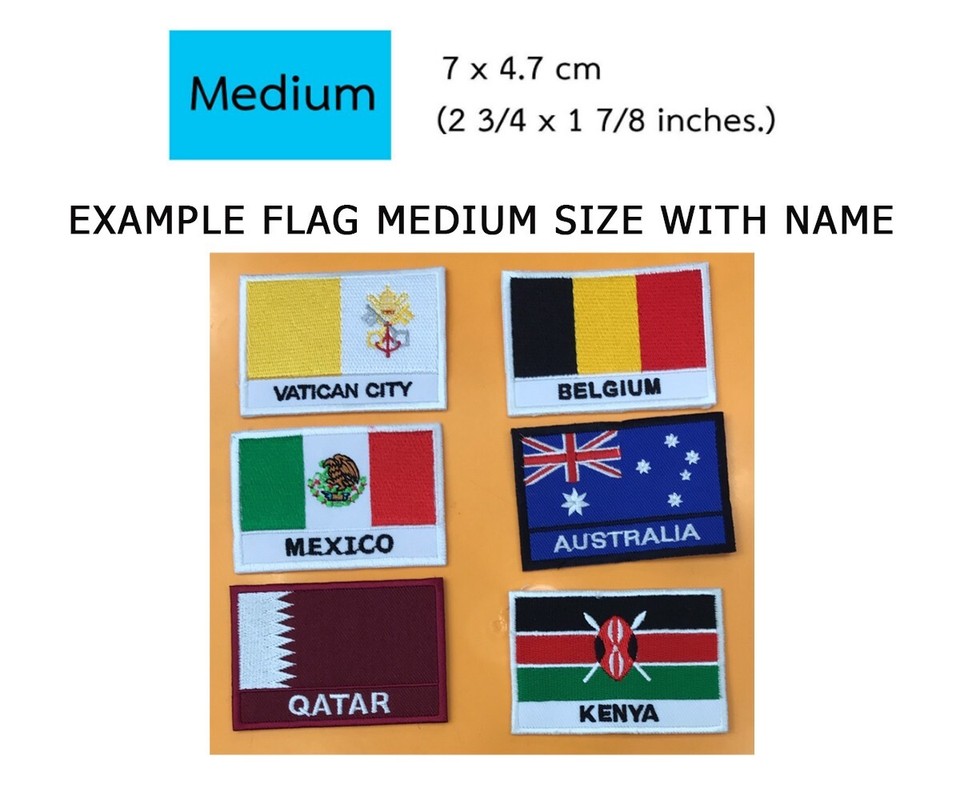 IRON FLAG 33 COUNTRY WITH NAME - 1 pc of each ( Medium Size 7cm. x 4.7 ...