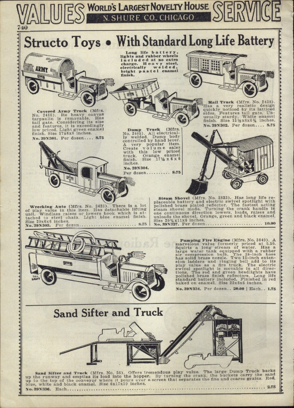 1934 PAPER AD Structo Toy Army Truck Dump Steam Shovel Mail Fire Engine ...