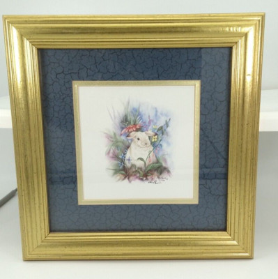 Don Kent Watercolor Print - Bunny in the Flowers, Signed & Framed 10 ...