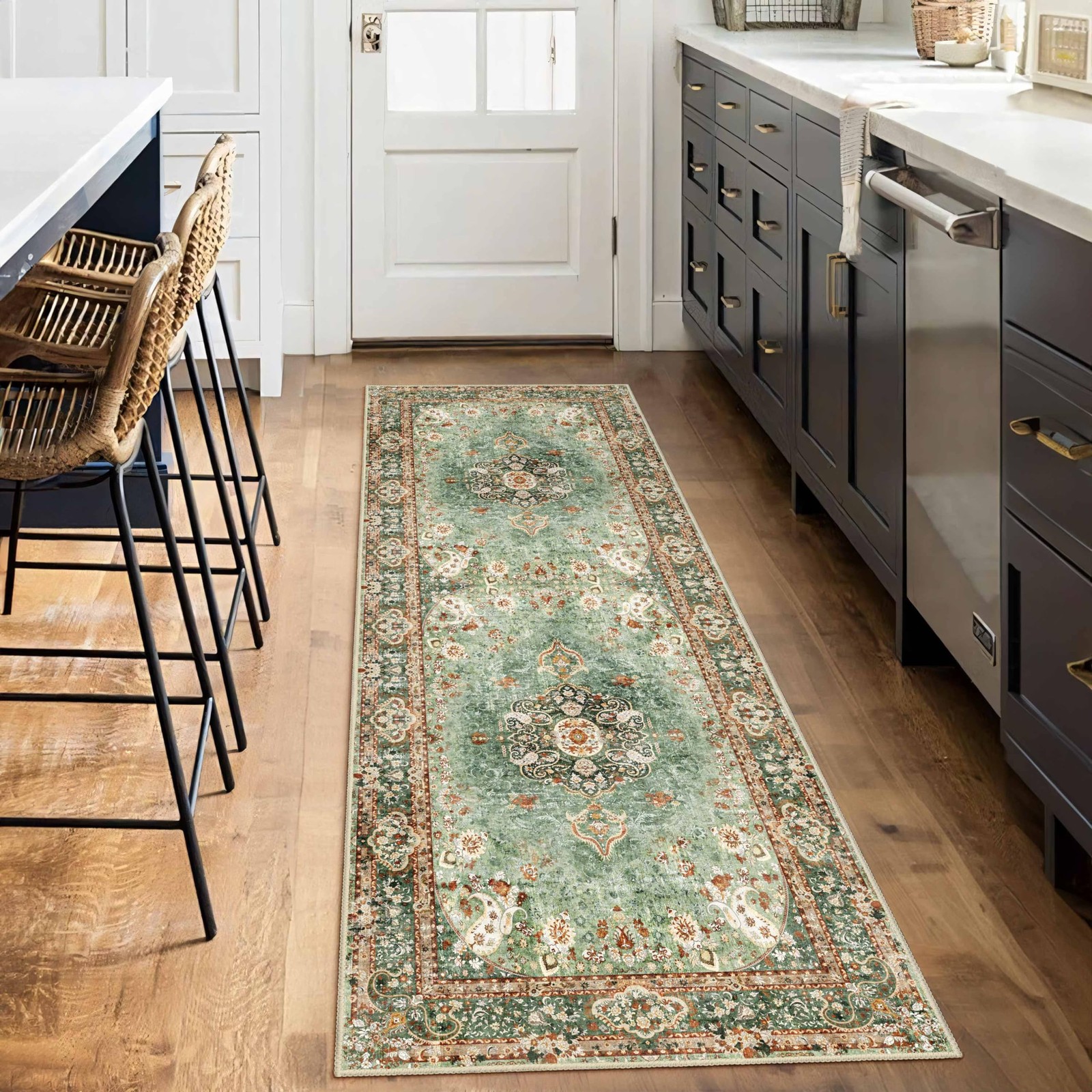 Washable Runner Rug 2x6 Green Runners Non Slip Long Boho Rugs for ...