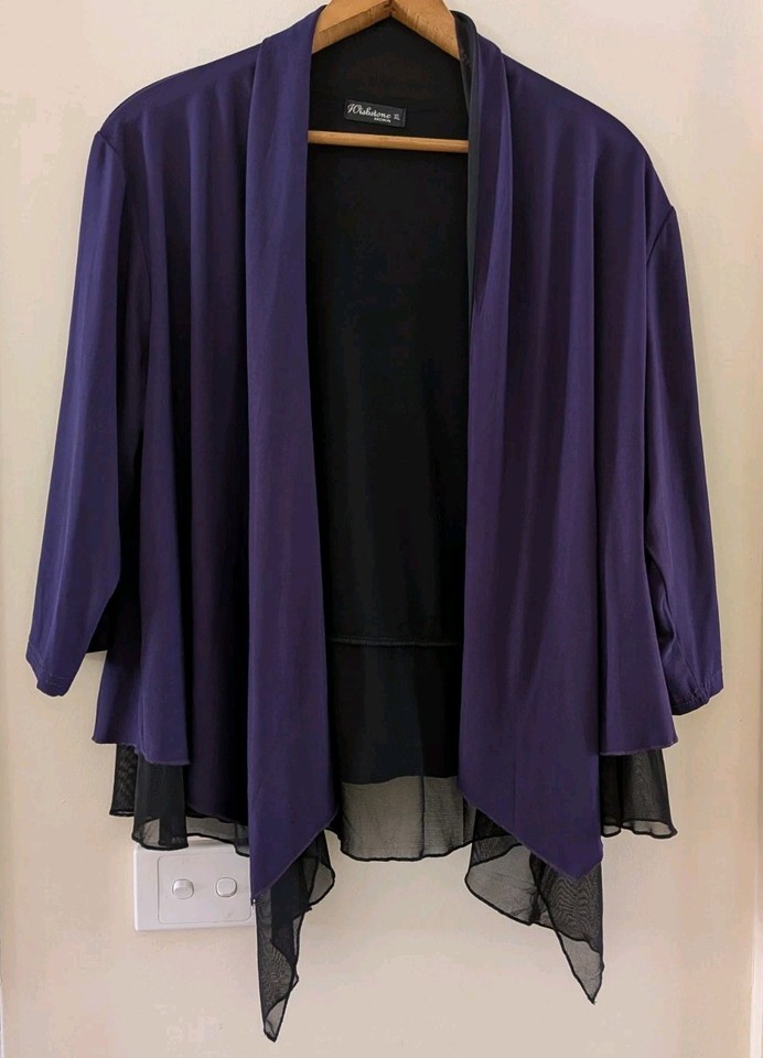 Jacket Top Purple Black Kimono Shawl Women's Size 16 Plus Stretch Exc ...