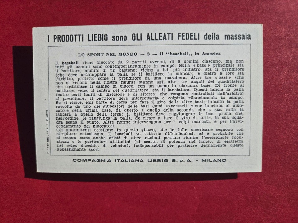 1951 Liebig Lo Sport Nel Mondo #3 Ted Williams Red Sox Milan Italy ...