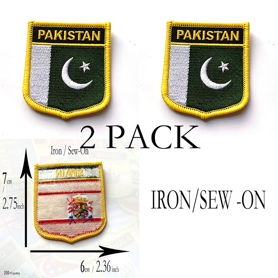 x2 Pack FLAG PATCH PATCHES pakistan IRON ON COUNTRY EMBROIDERED WORLD ...