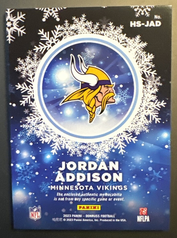 2023 Panini Donruss Football RC Jordan Addison ROOKIE SWEATER #HS-JAD ...