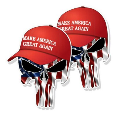 TRUMP Skull STICKERS Waving American Flag MAGA Hat Decals 5" tall 2 ...