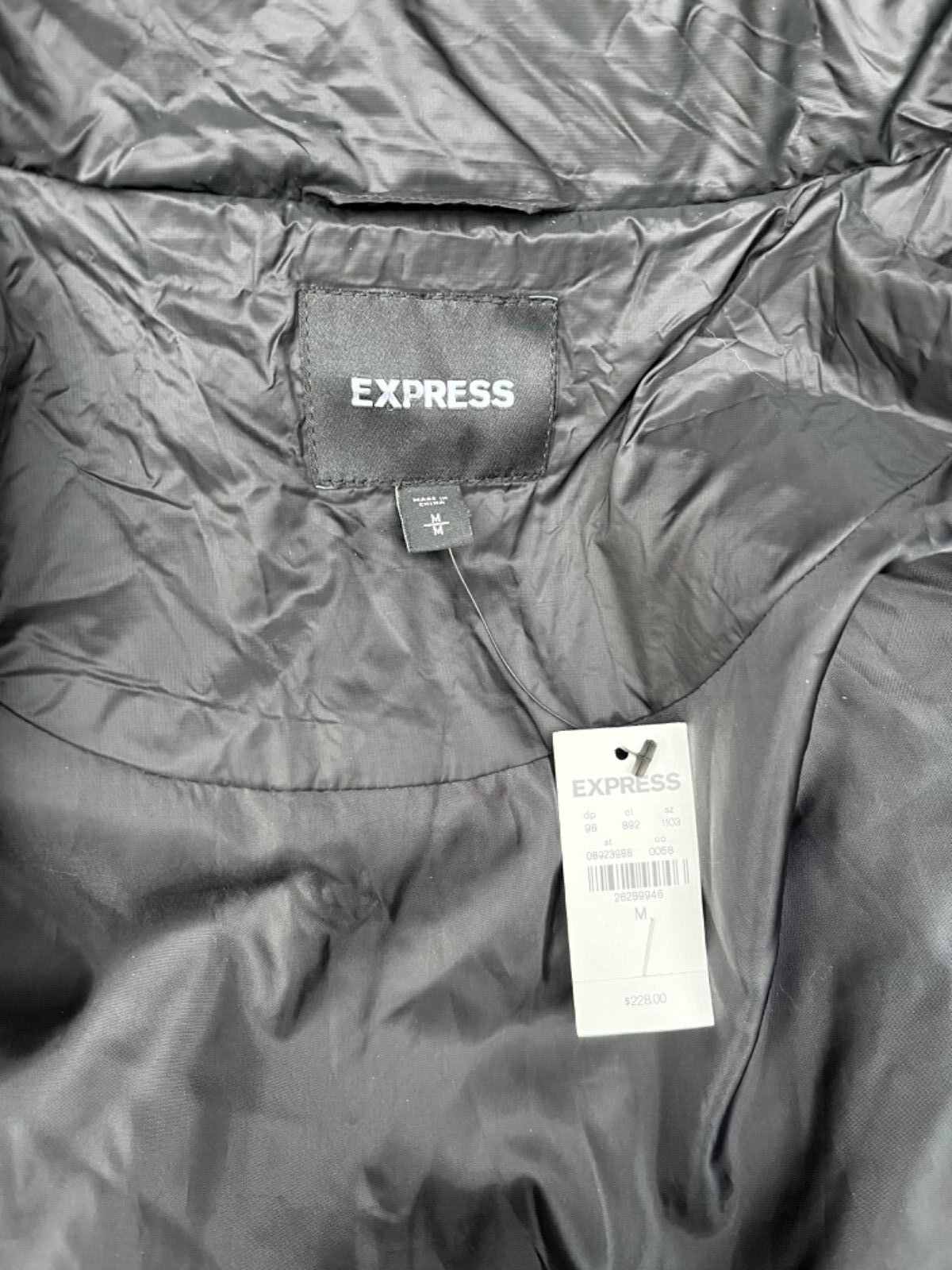 New with Tags EXPRESS Puffer BLACK JACKET COAT Hooded size M Orig. $228 ...