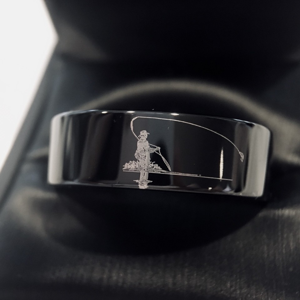 Men Tungsten Ring, Fly Fishing Fishermen Fish Ring, Hunting Wedding ...