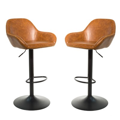 PAIR OF TALL CHEVY BAR STOOLS / SWIVEL / HYDRAULIC MECHANISM / TAN ...