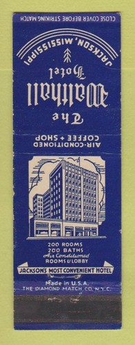 Matchbook Cover - Walthall Hotel Jackson MS WEAR | eBay