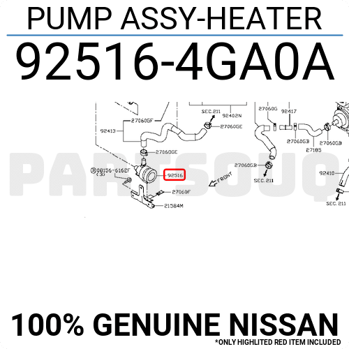 925164GA0A Genuine Nissan PUMP ASSY-HEATER 92516-4GA0A | eBay