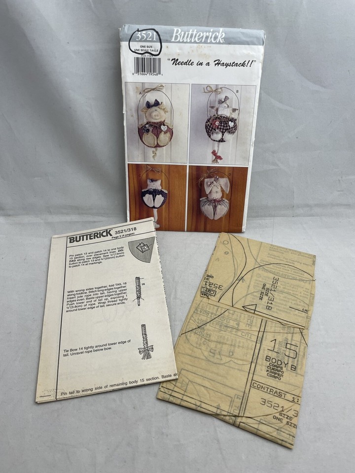 Butterick Craft Patterns 3521 Stuffed Animals Pig Cat Cow Bunny Just ...