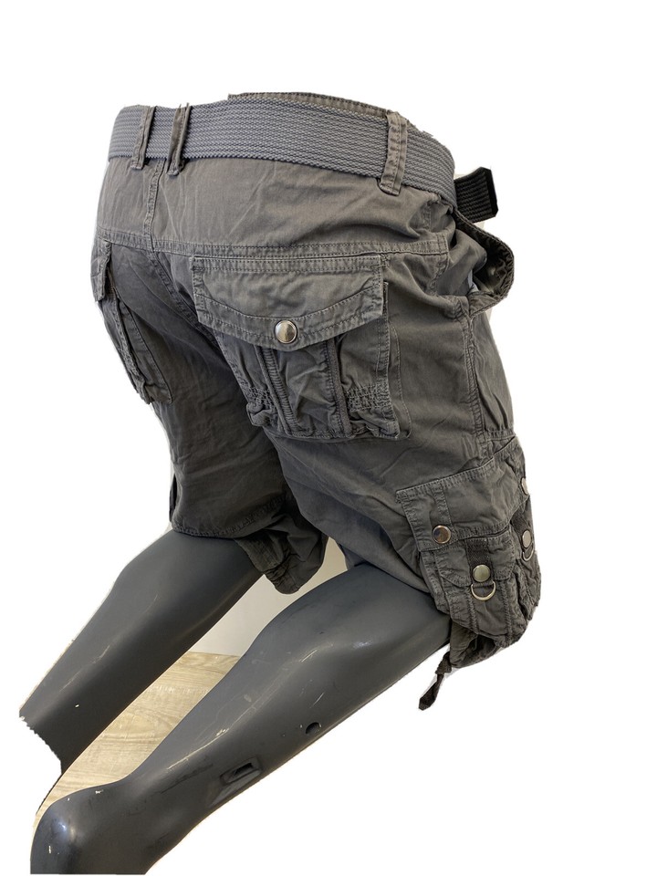 Mens STEINTEX CARGO SHORTS CHARCOAL WASH MMA 32 34 36 38 40 42 44 BLACK ...