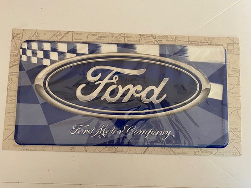FORD MOTOR COMPANY Embossed License Plate Racing Checkered Flag Script ...