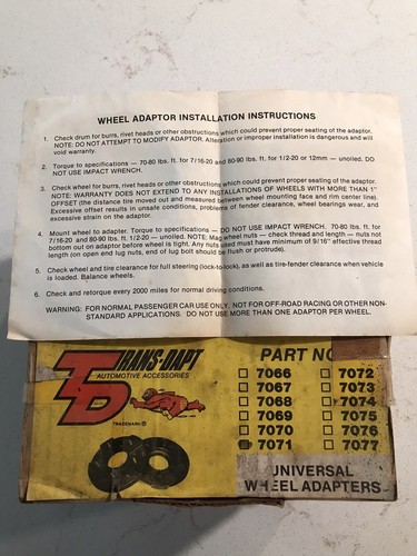 TRANS DAPT 7071 WHEEL ADAPTER FITS 5x4-1/2 OR 4-3/4” (1 ) PAIR CHEVY GM ...
