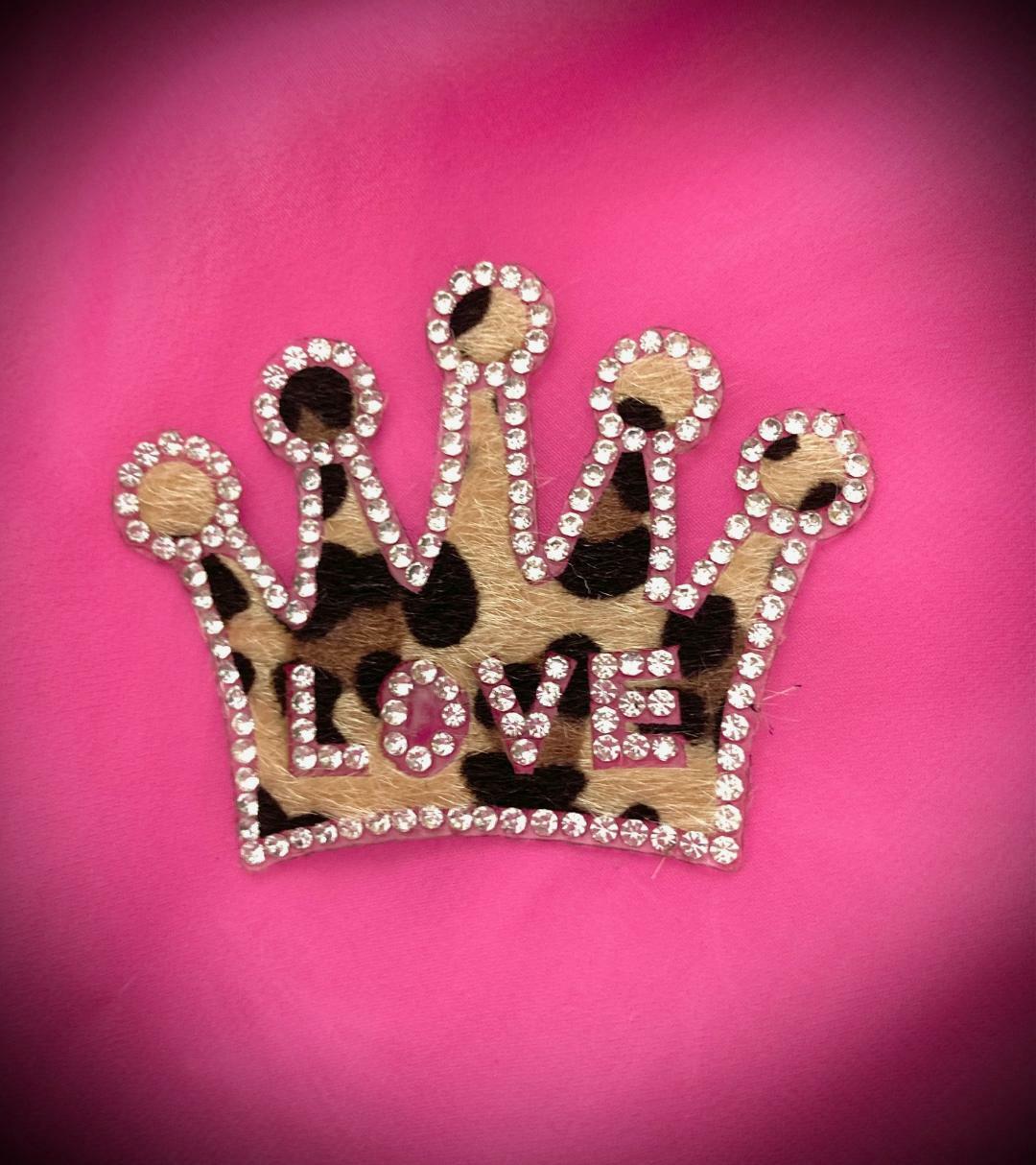 Crystal Rhinestone Fuzzy Leopard Print Crown Patch Iron On Applique 2.5 ...
