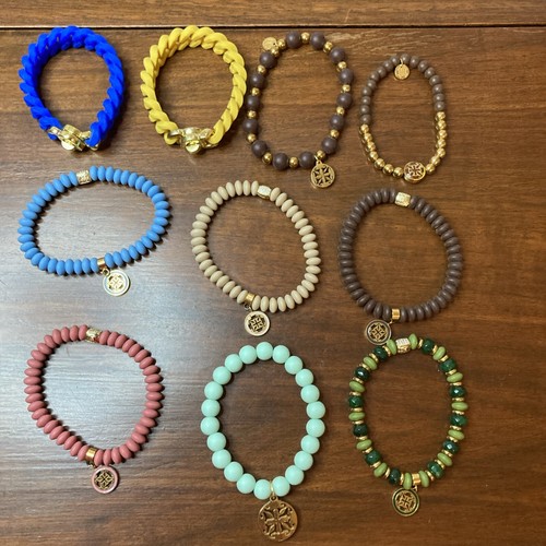 Rustic Cuff Silicone Link & Beaded Bracelet Lot Of 10 With Goldtone ...