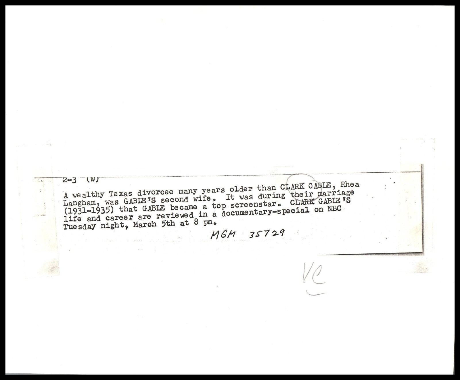 Clark Gable + SECOND WIFE RHEA LANGHAM STUNNING PORTRAIT 1940s ORIG ...