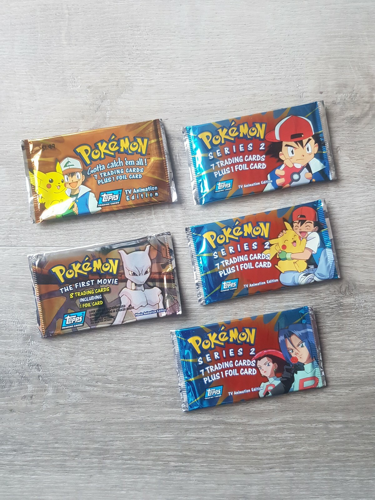EMPTY Pokemon Topps Booster Packs x5 Artwork set First Movie and Series ...