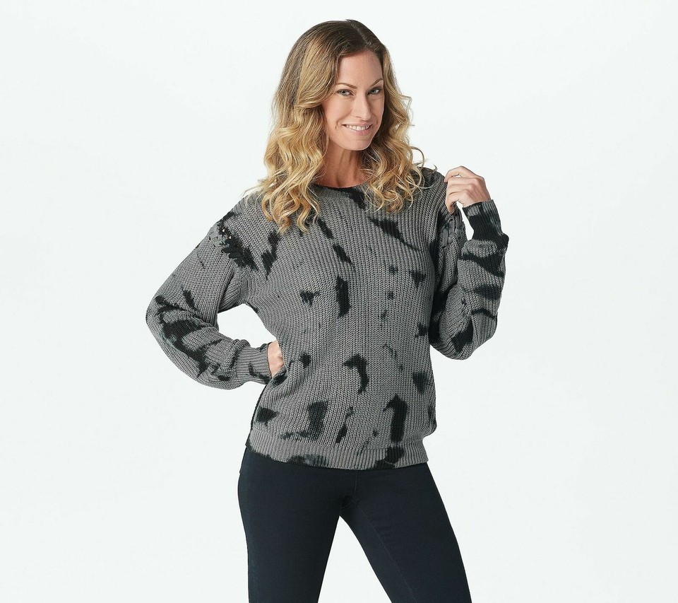 LISA RINNA COLLECTION NEW $65 Tie-Dye Pullover Sweater Smoke Large | eBay