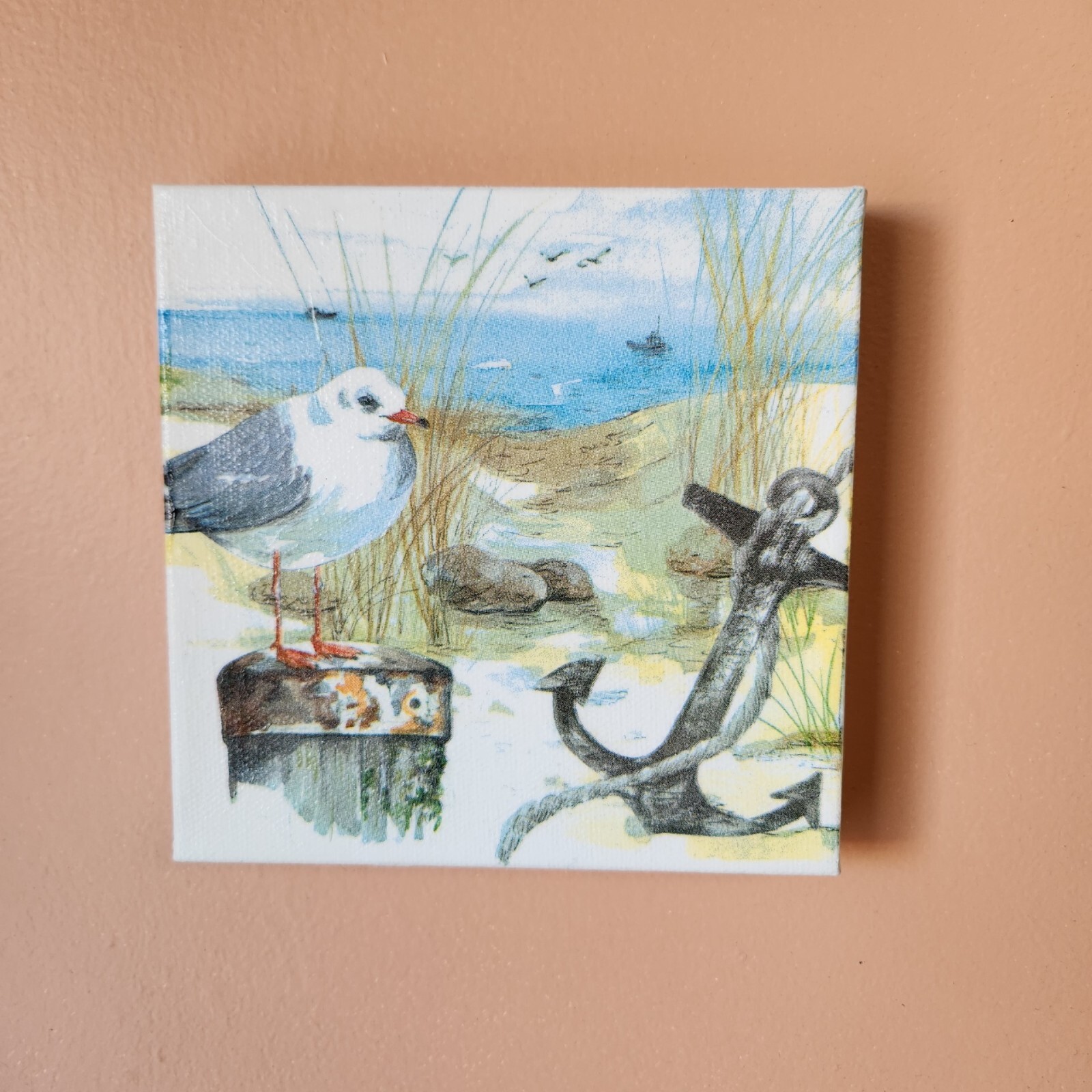 2 Nautical Seagull canvas wall hangings decoupaged picture handmade 6 ...