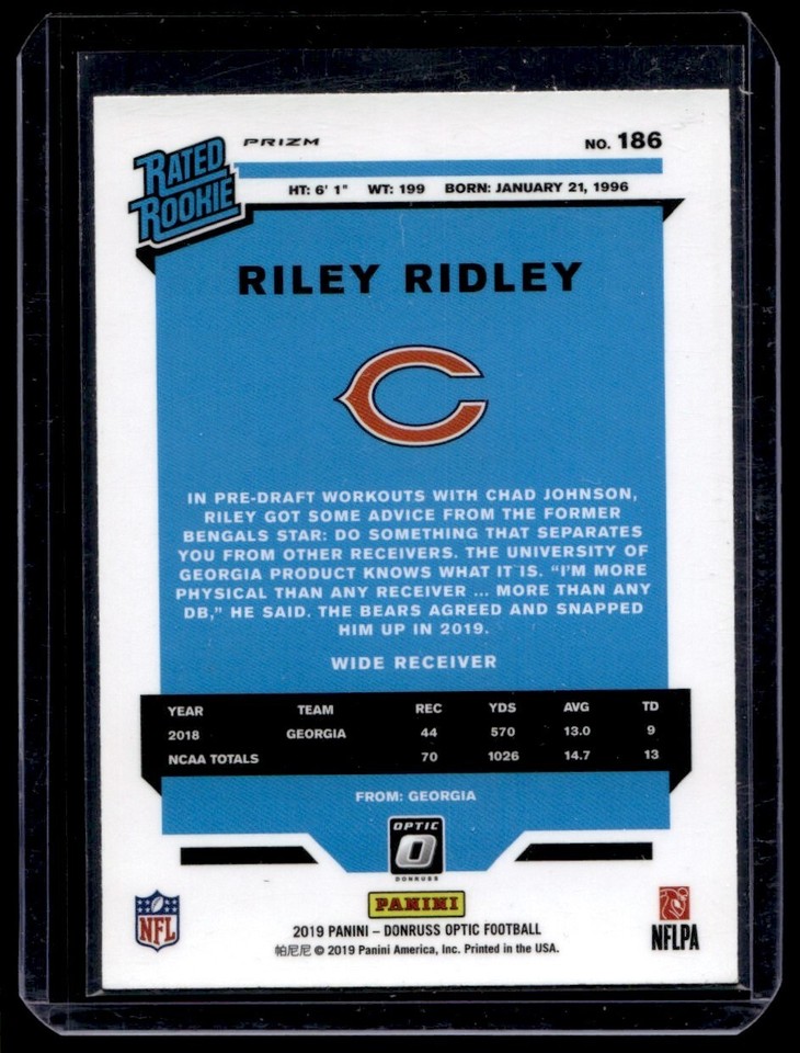 2019 Donruss Optic Bronze Riley Ridley Rookie Chicago Bears #186 | eBay