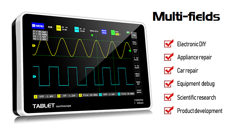 FNIRSI 1013D Plus 7" Touch Digital Tablet Oscilloscope 2CH 100MHz ...