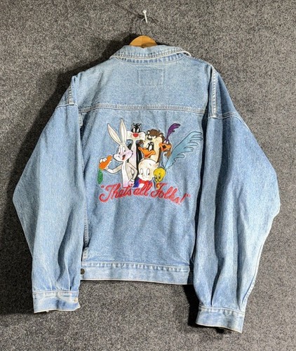 Vintage Looney Tunes Denim Jacket Warner Bros Mens Large Taz Buggs ...