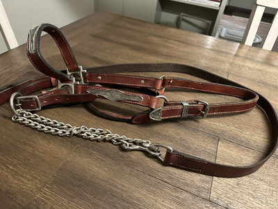 Horse Tack - Leather Western Silver Show Halter & Chain Lead Shank | eBay