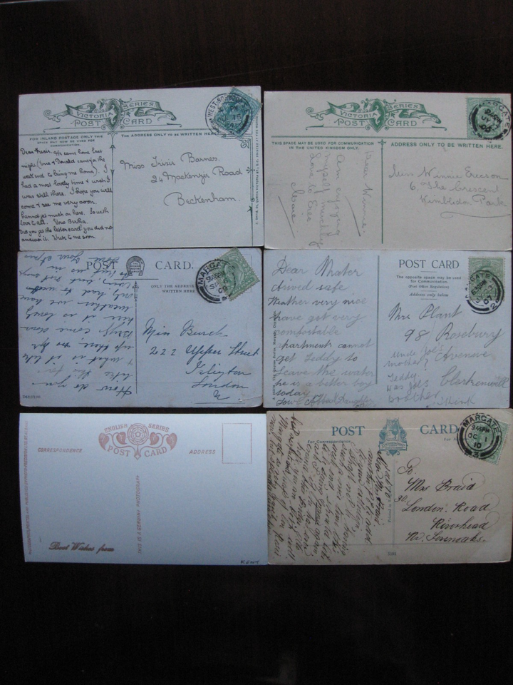 Kent 6 postcards Margate early 1906 Bridge Beach Lifeboat Statue Jetty ...