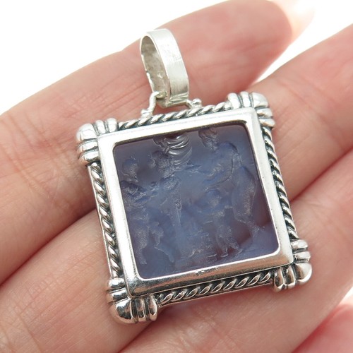 925 Sterling Silver Vintage Carved Glass Roman Storyteller Pendant | eBay