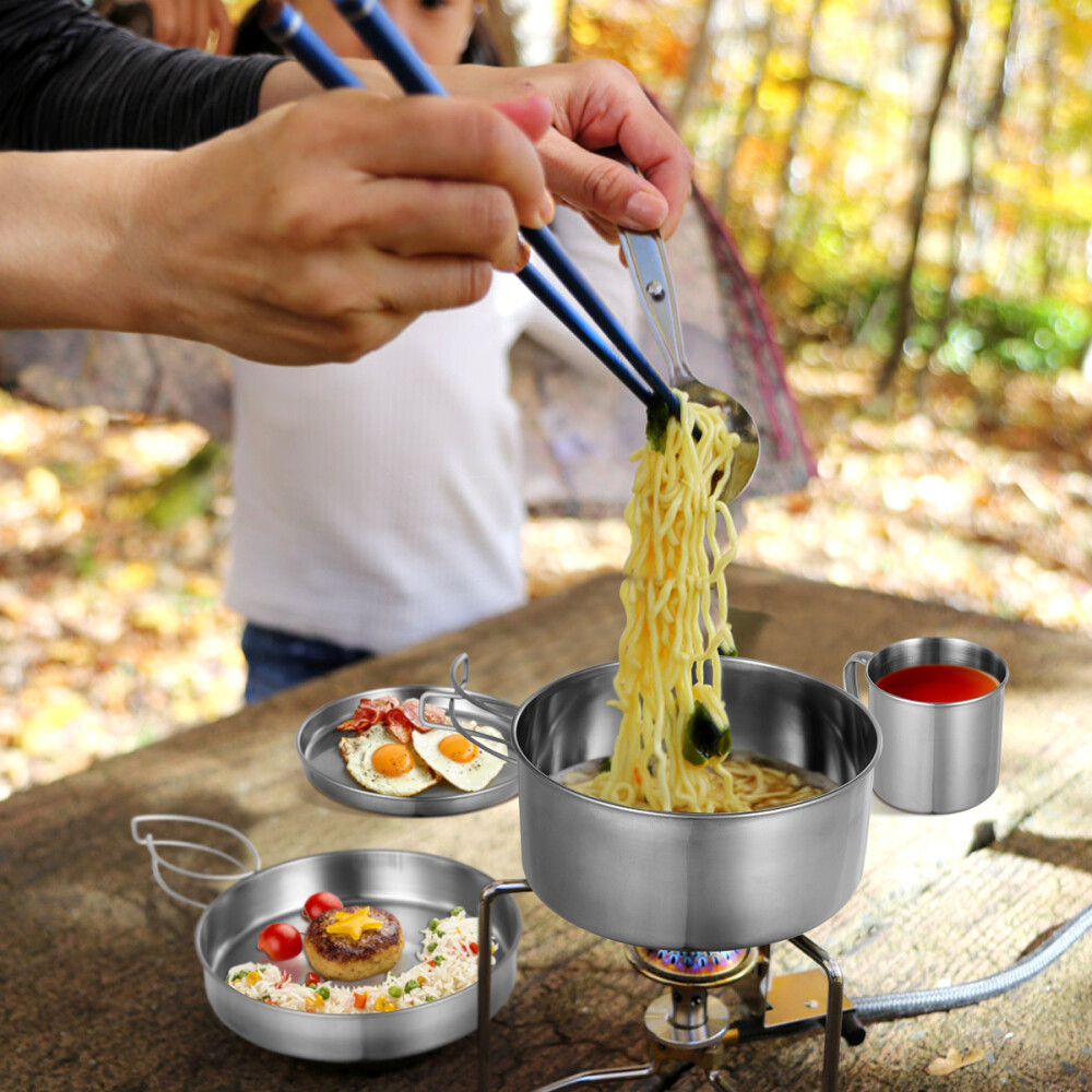 8pcs Camping Cookware Stainless Steel Outdoor Picnic Pot Cook Pan Set ...