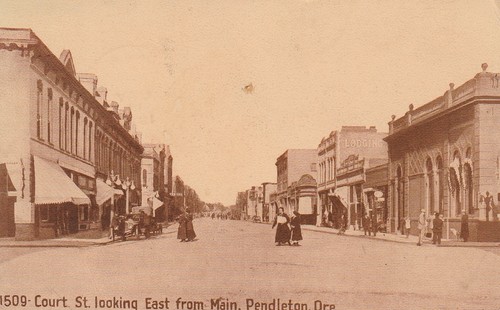 Postcard Pendleton Oregon OR Court Street Looking East From Main Sepia ...