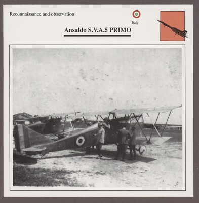 Ansaldo S.V.A.5 Primo Edito Service Warplane Aircraft Military Card ...