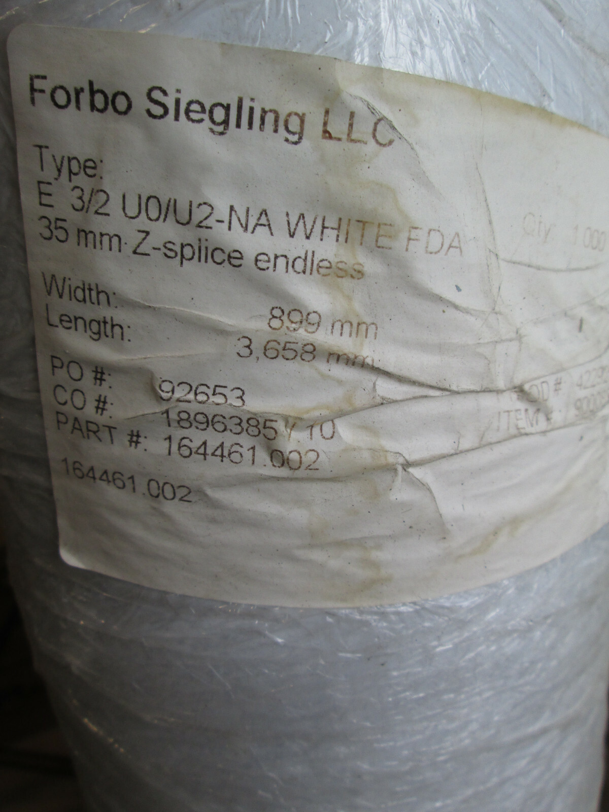 Forbo Siegling Conveyor Belt White FDA 35mm Z-Splice Endless 899 mm ...