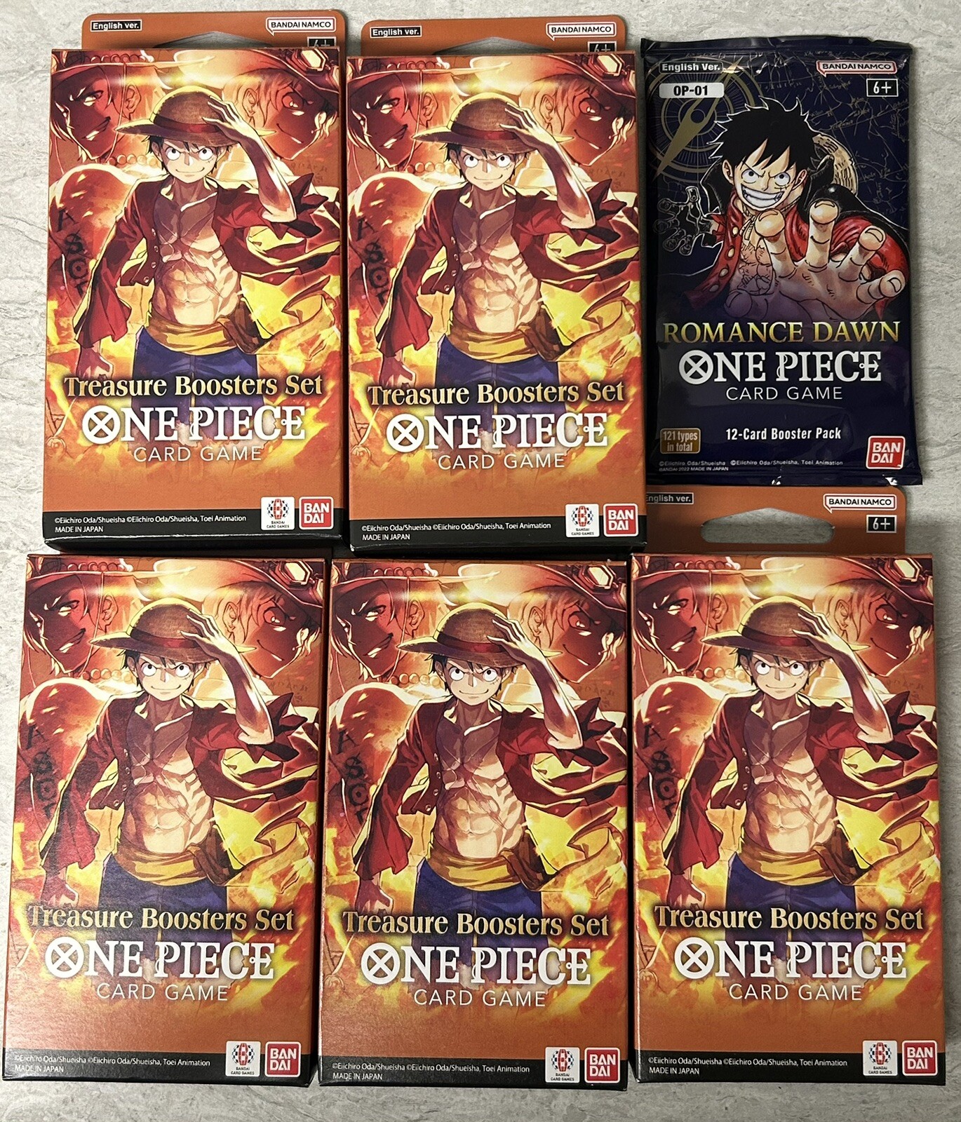 One Piece Treasure Booster Set OP01 - OP05 Lot Of 5 + 1 Romance Dawn ...