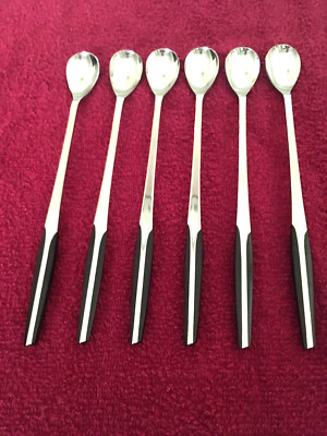 Eldan Black 6 Stainless Steel Ice Tea Spoons MCM Japan Vintage New | eBay