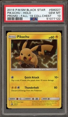Pokemon Pikachu Fall Coll. Chest Black Star Holo Prom SM227 PSA 10 Gem ...