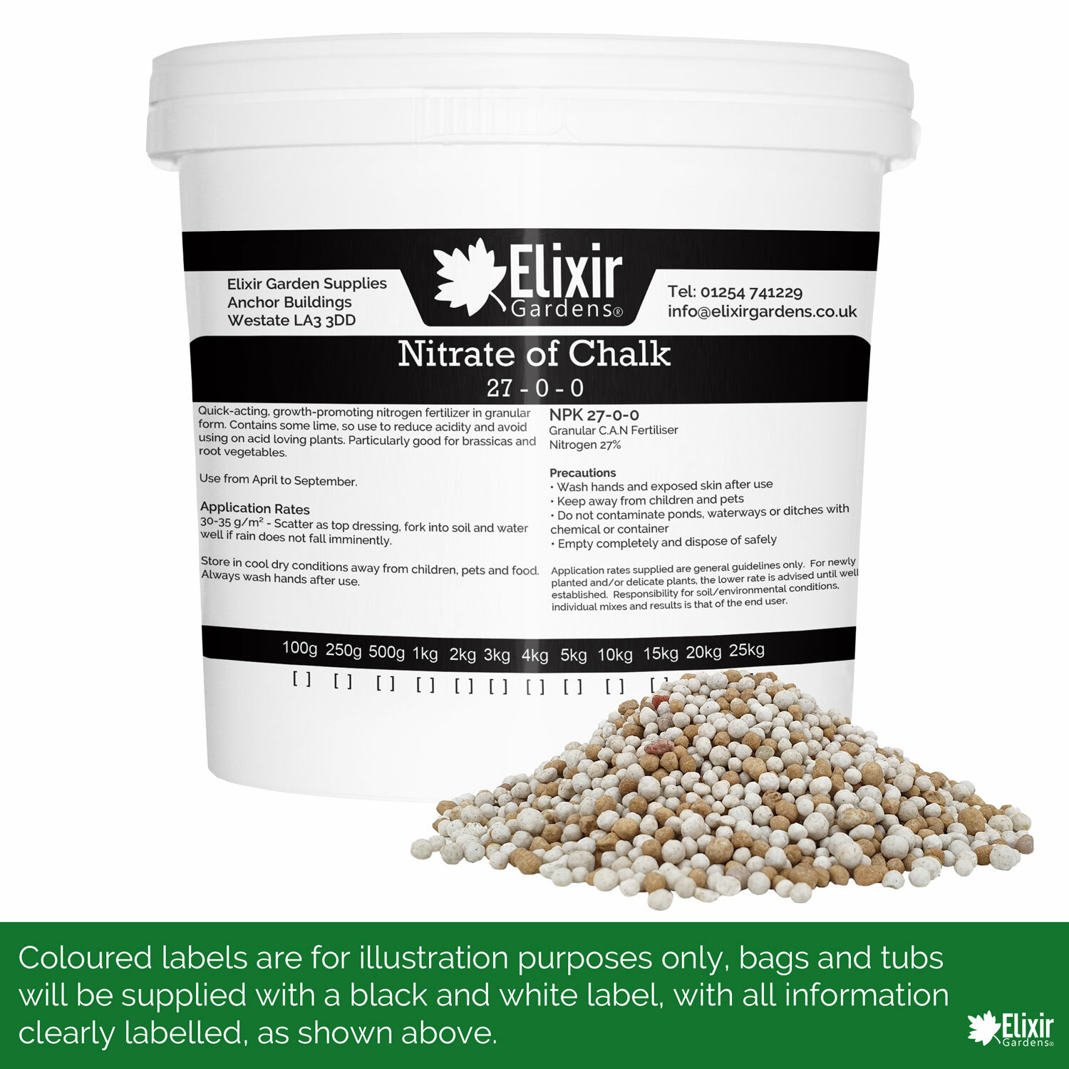 Nitrate of Chalk | Quick Acting Garden Fertiliser | NPK: 27-0-0 | 500g ...