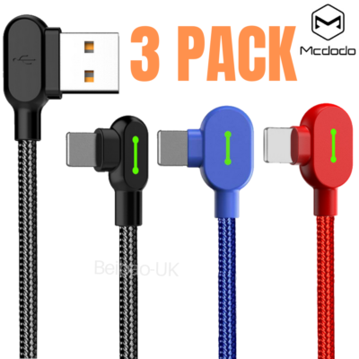 3Pack Mcdodo 90Degree USB Charging Data Cable Fast Charge Lot For ...